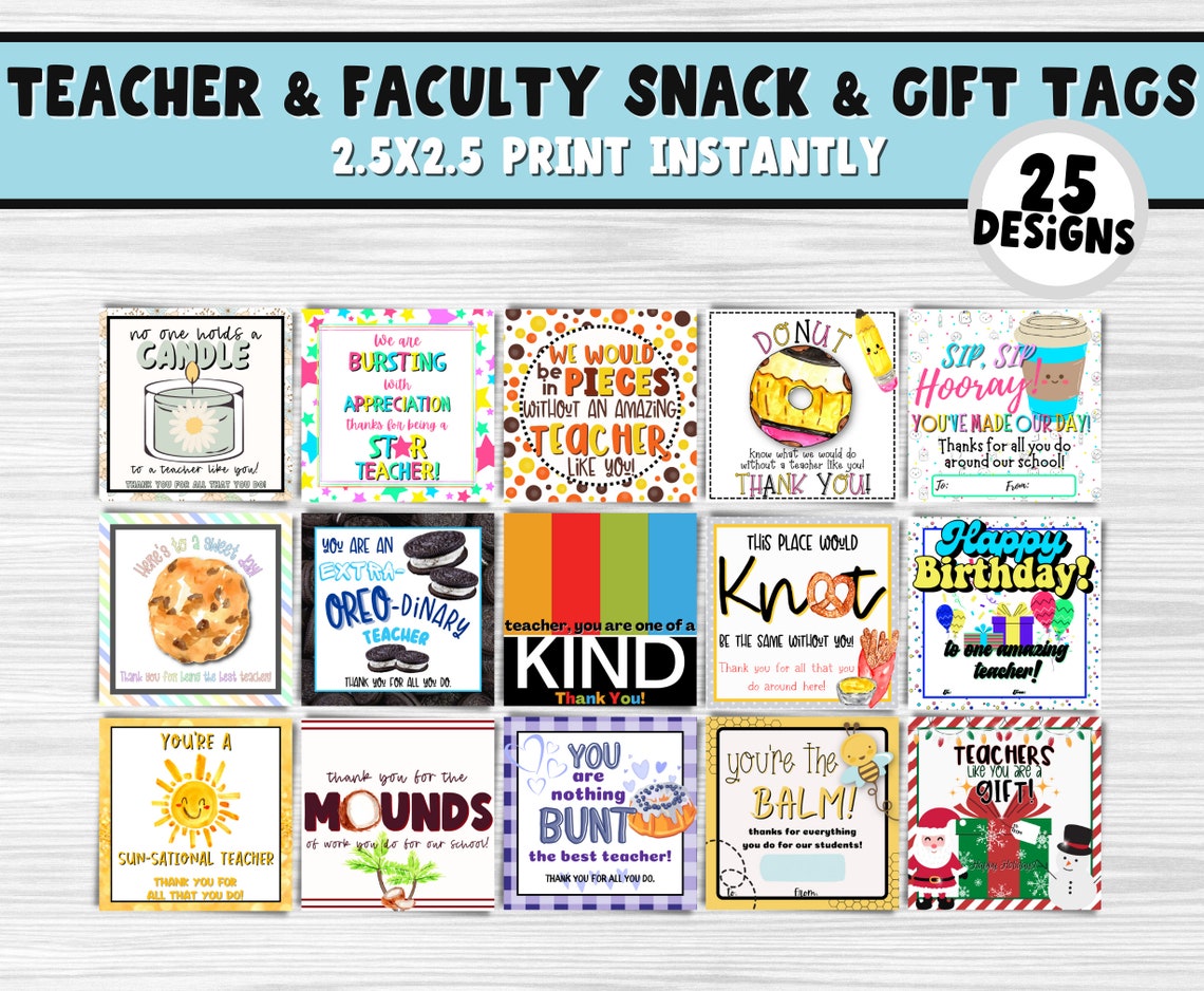 Teacher & School Staff Appreciation Printable Gift Tags | DIY School ...