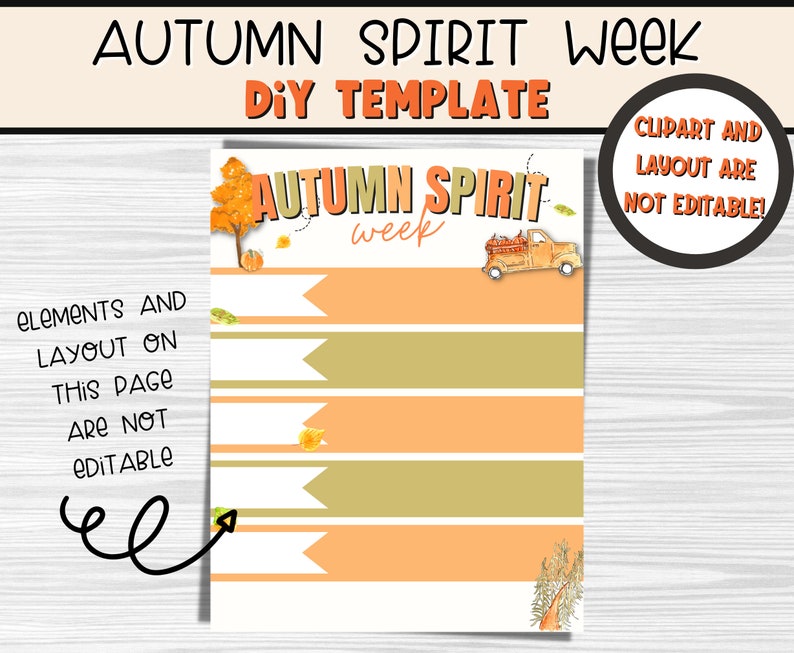 Autumn School Spirit Week Schedule Fall Flyer Fundraiser for PTO/PTA ...