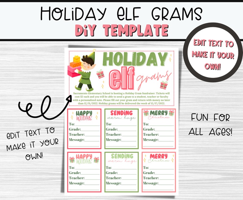 Holiday Elf Gram School Fundraiser Flyer for PTA PTO Christmas Events ...