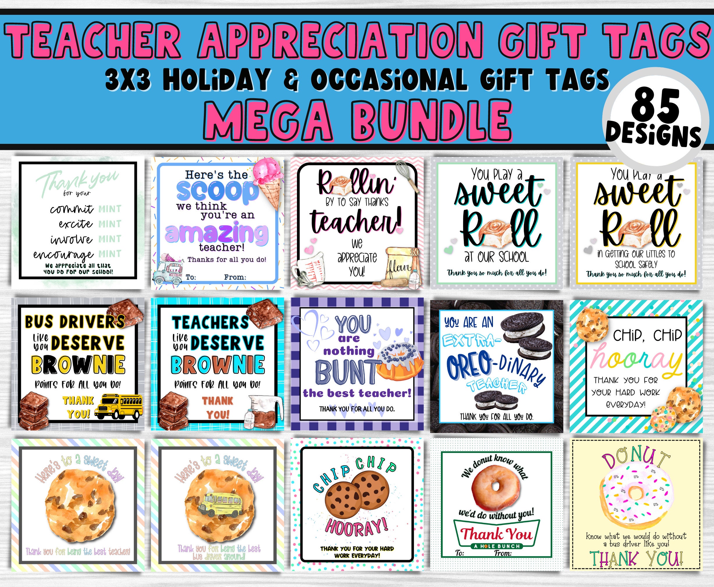 School STAFF & TEACHER Appreciation Gift Tag Bundle Printable Tags for ...