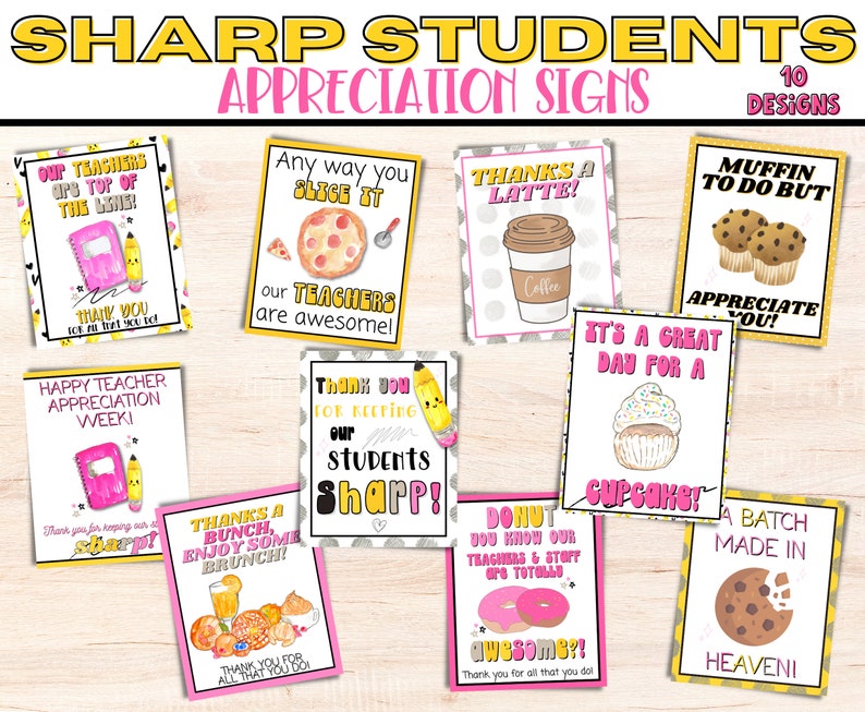 Sharp Students Teacher Appreciation Sign Bundle | Printable DIY Teacher ...