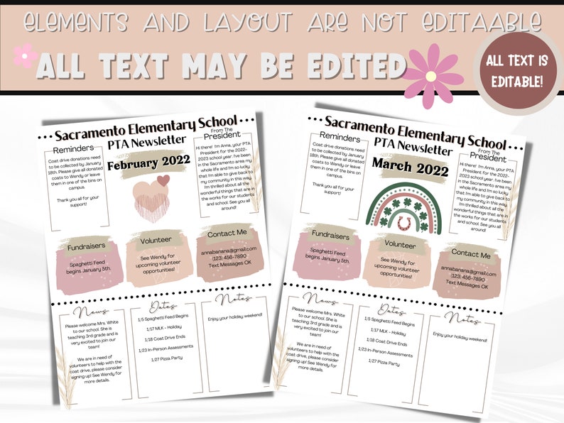 Yearly PTO/PTA Newsletter EDITABLE Template for School Minimal - Etsy