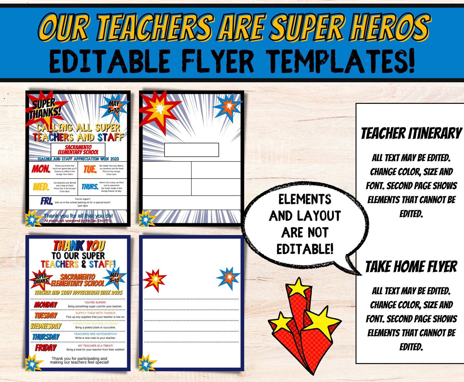 Teacher Appreciation Week Printable Editable Super Hero Comic Bundle ...