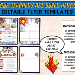 Teacher Appreciation Week Printable Editable Super Hero Comic Bundle ...