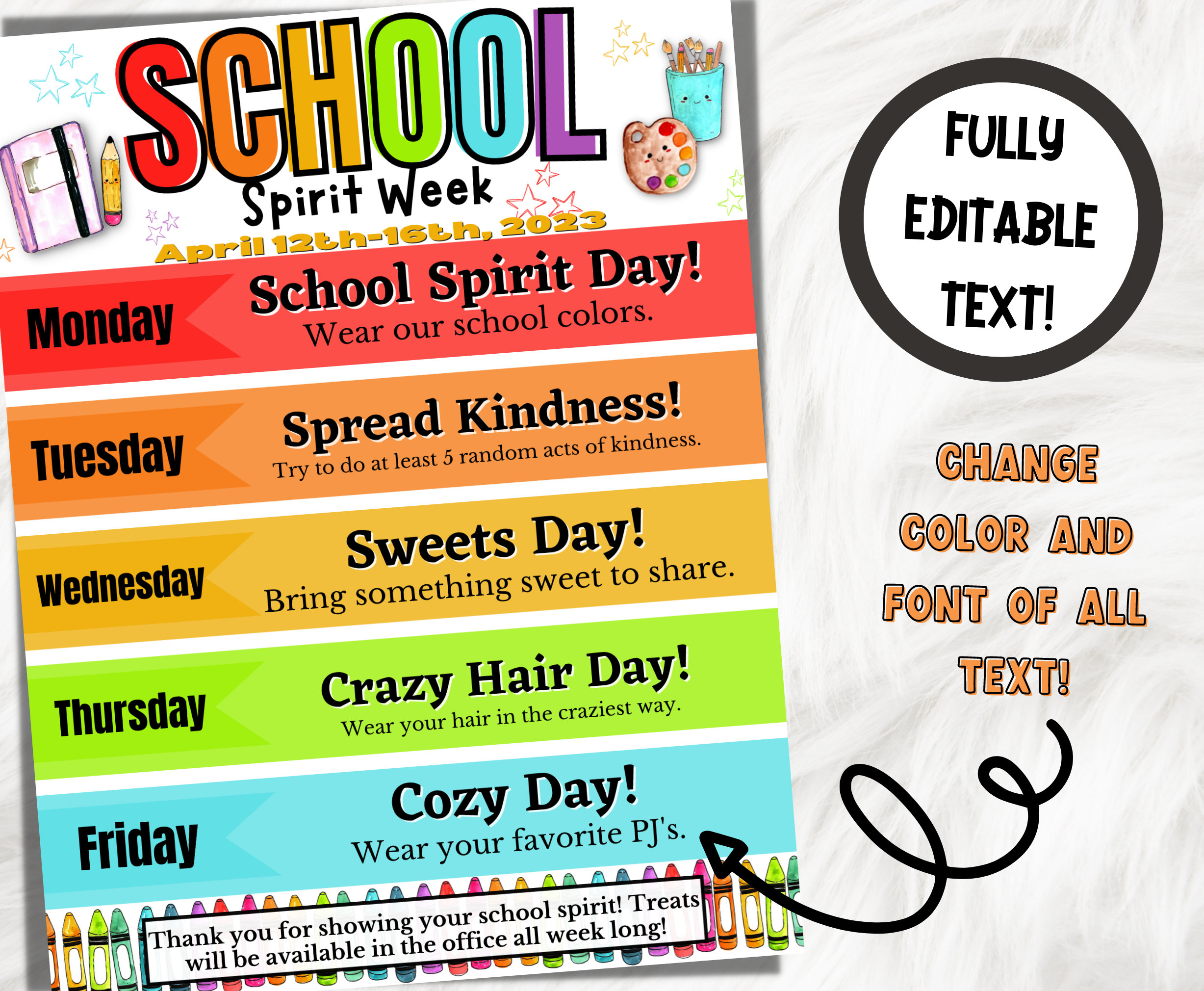 School Spirit Week Editable Itinerary Schedule Printable DIY Spirit ...