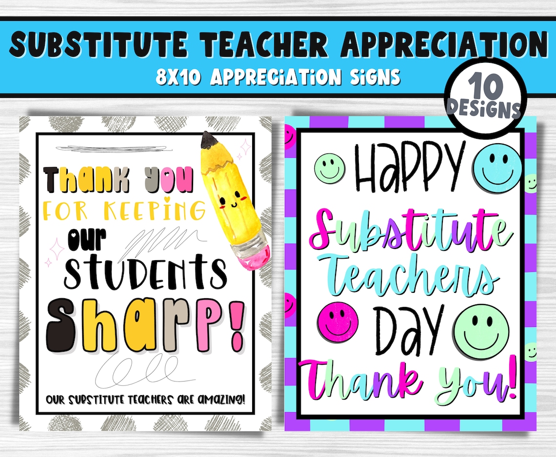Substitute Teacher and Appreciation Sign Bundle | Thank a Substitute ...