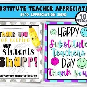 Substitute Teacher and Appreciation Sign Bundle | Thank a Substitute ...