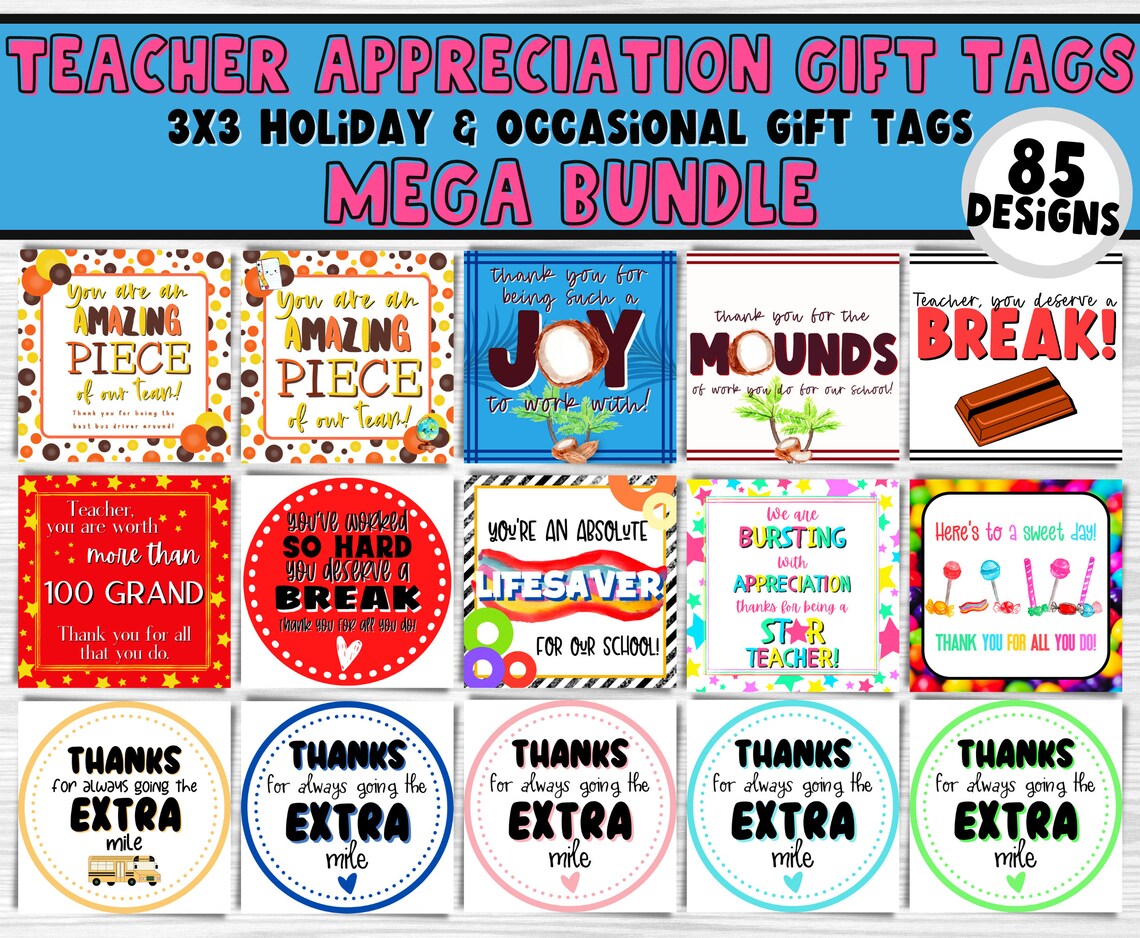 School STAFF & TEACHER Appreciation Gift Tag Bundle Printable Tags for ...