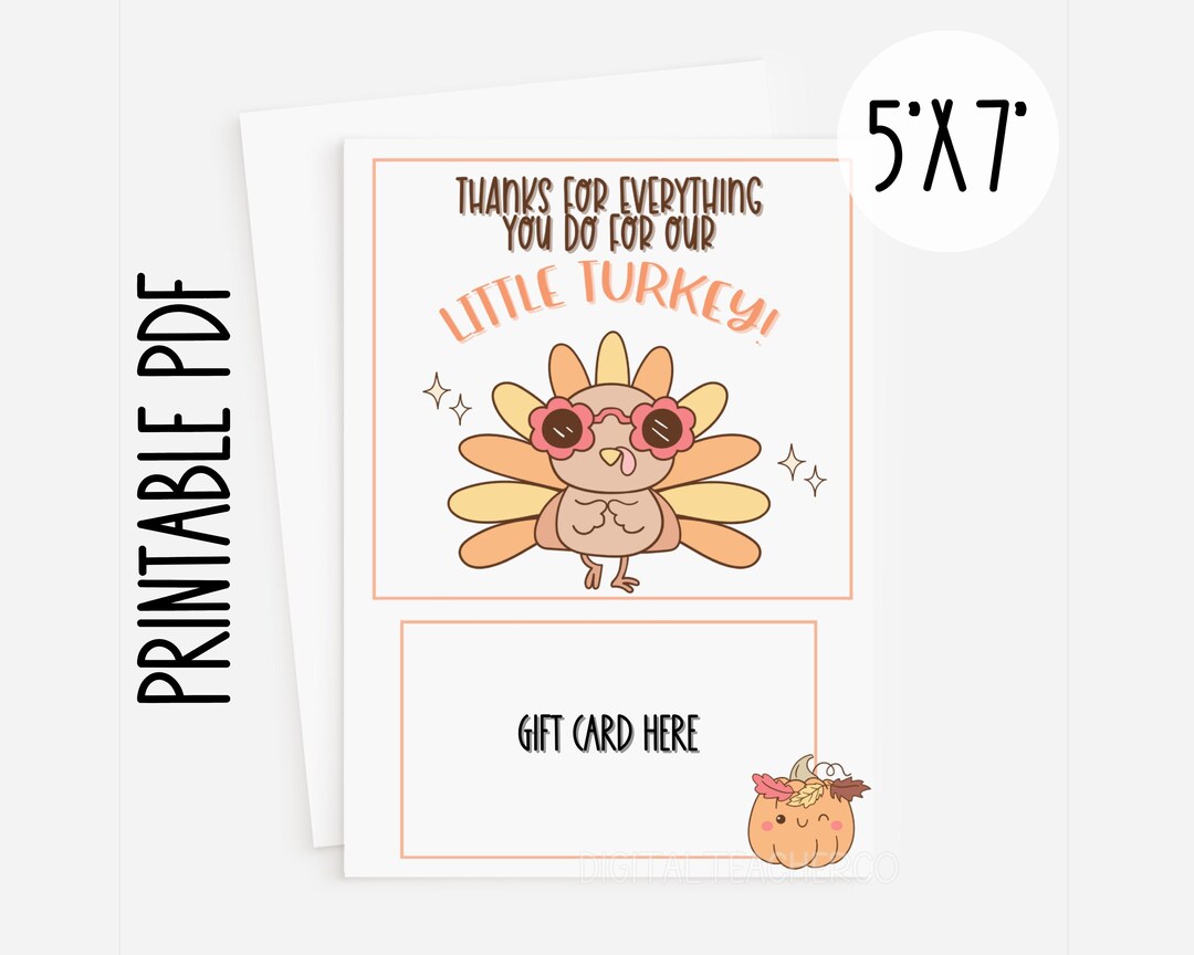 Cute Turkey Thankful Fall Treat Teacher Gift Card Printable | Teacher ...