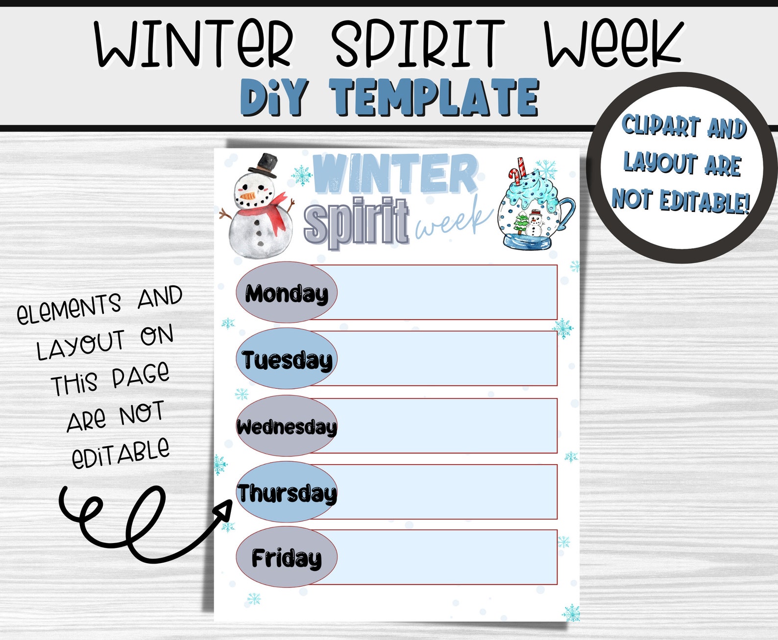 Winter Spirit Week Editable Itinerary Schedule | Printable DIY Spirit ...