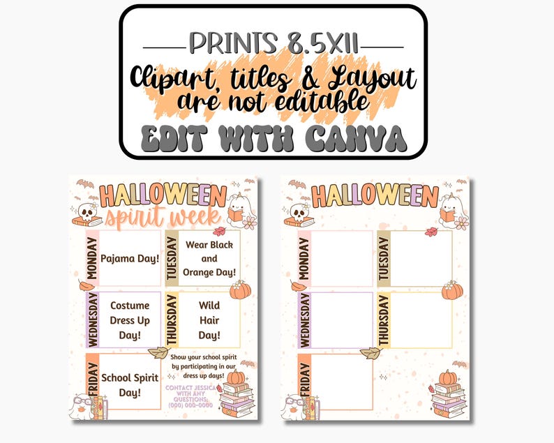 Cute Halloween School Spirit Week Schedule Fall Flyer Fundraiser for ...