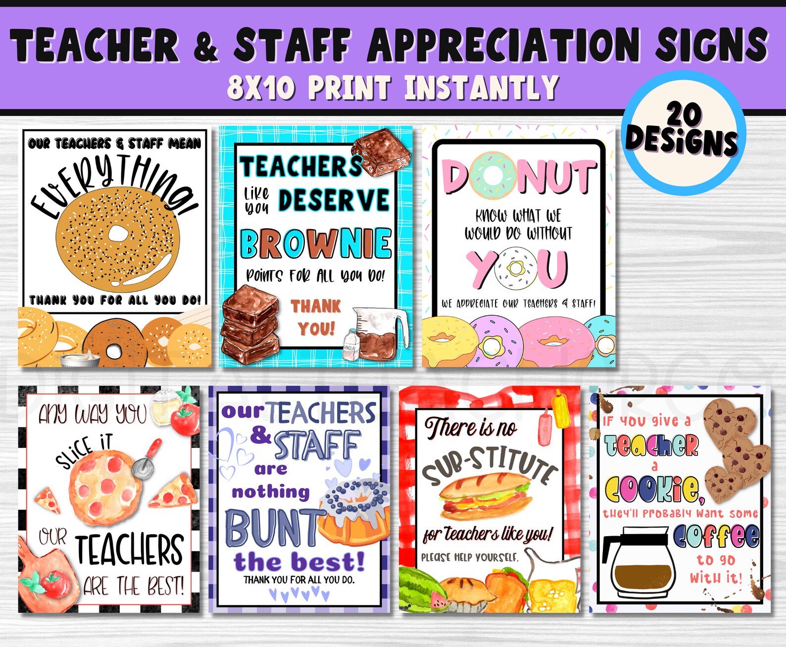 Staff Appreciation Sign Bundle of 20 Designs Coffee, Lunch, Muffin ...