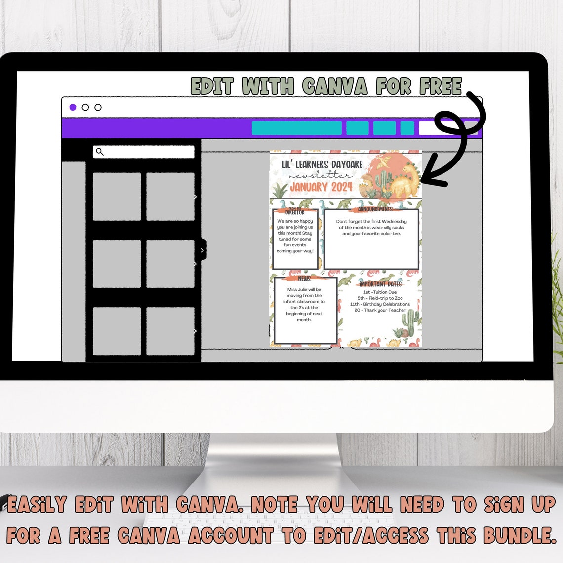 Yearly Daycare and Preschool Dinosaur Newsletter EDITABLE Templates ...