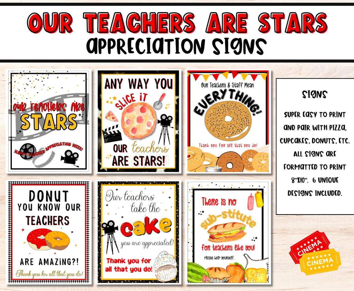 Movie Star Theme Teacher Appreciation Week Printable Editable Bundle ...