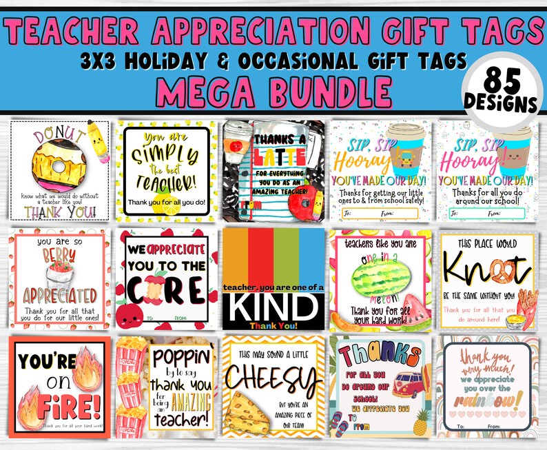 School STAFF & TEACHER Appreciation Gift Tag Bundle Printable Tags for ...