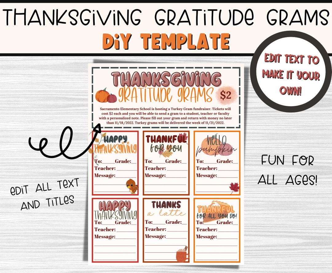 Gratitude Gram School Fundraiser Flyer for PTA PTO Thanksgiving Events ...