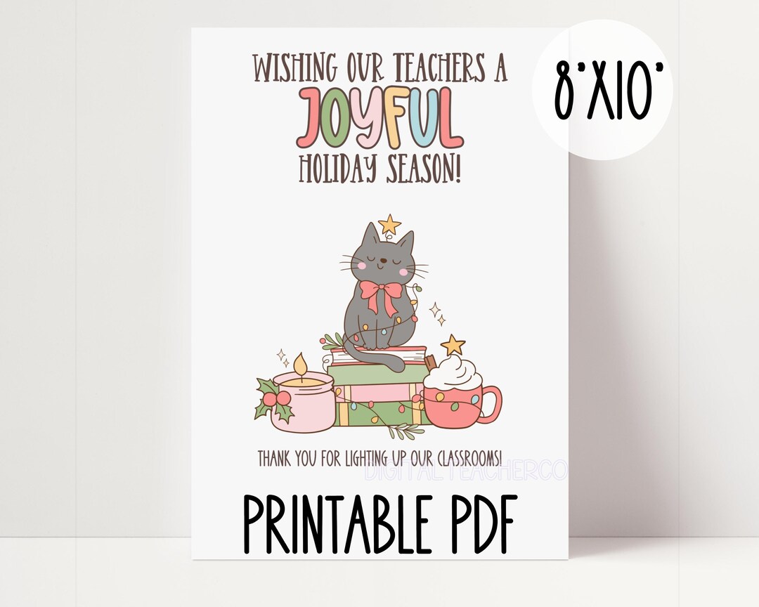 Cute Cat Christmas Treat Sign for Teacher | Teacher Appreciation Gift ...
