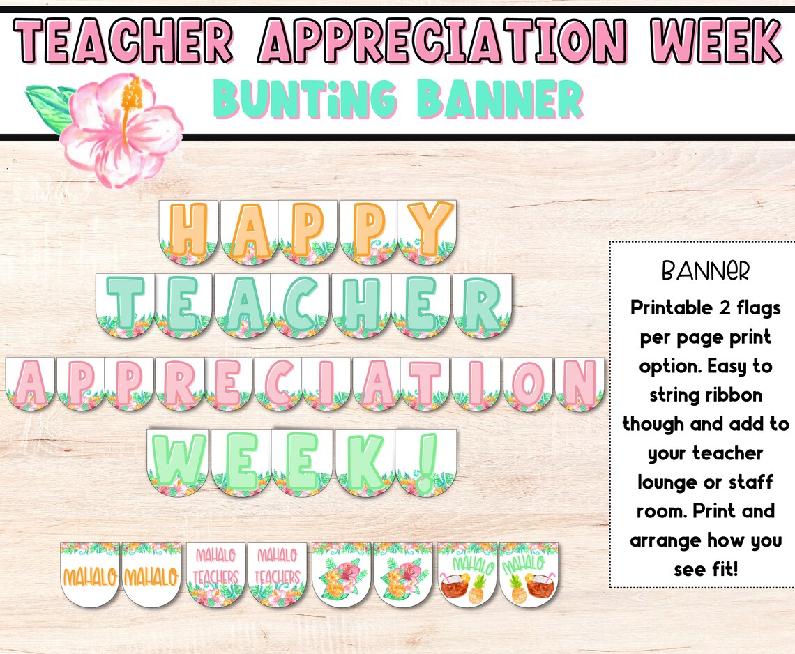 Mahalo Teacher Appreciation Week Printable Editable Hawaiian Theme ...