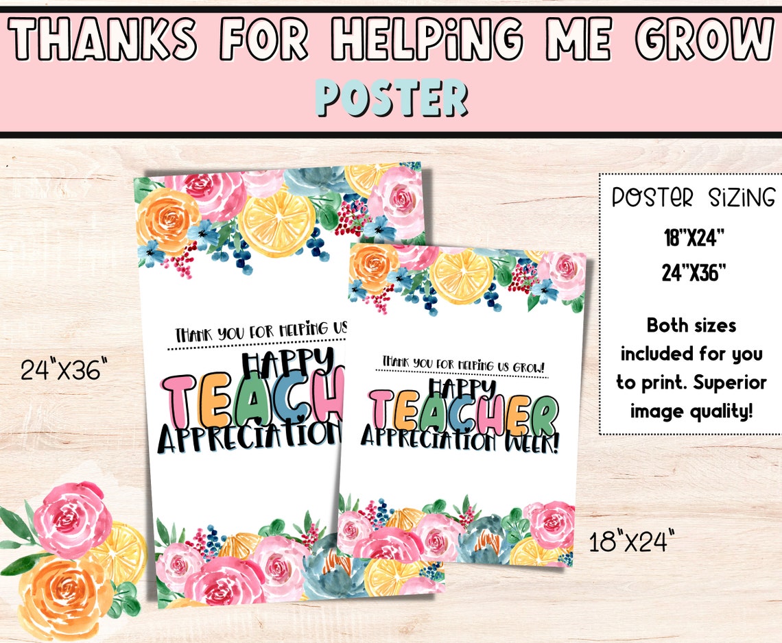 Teacher Appreciation Week Printable Editable Floral Grow Bloom Bundle ...