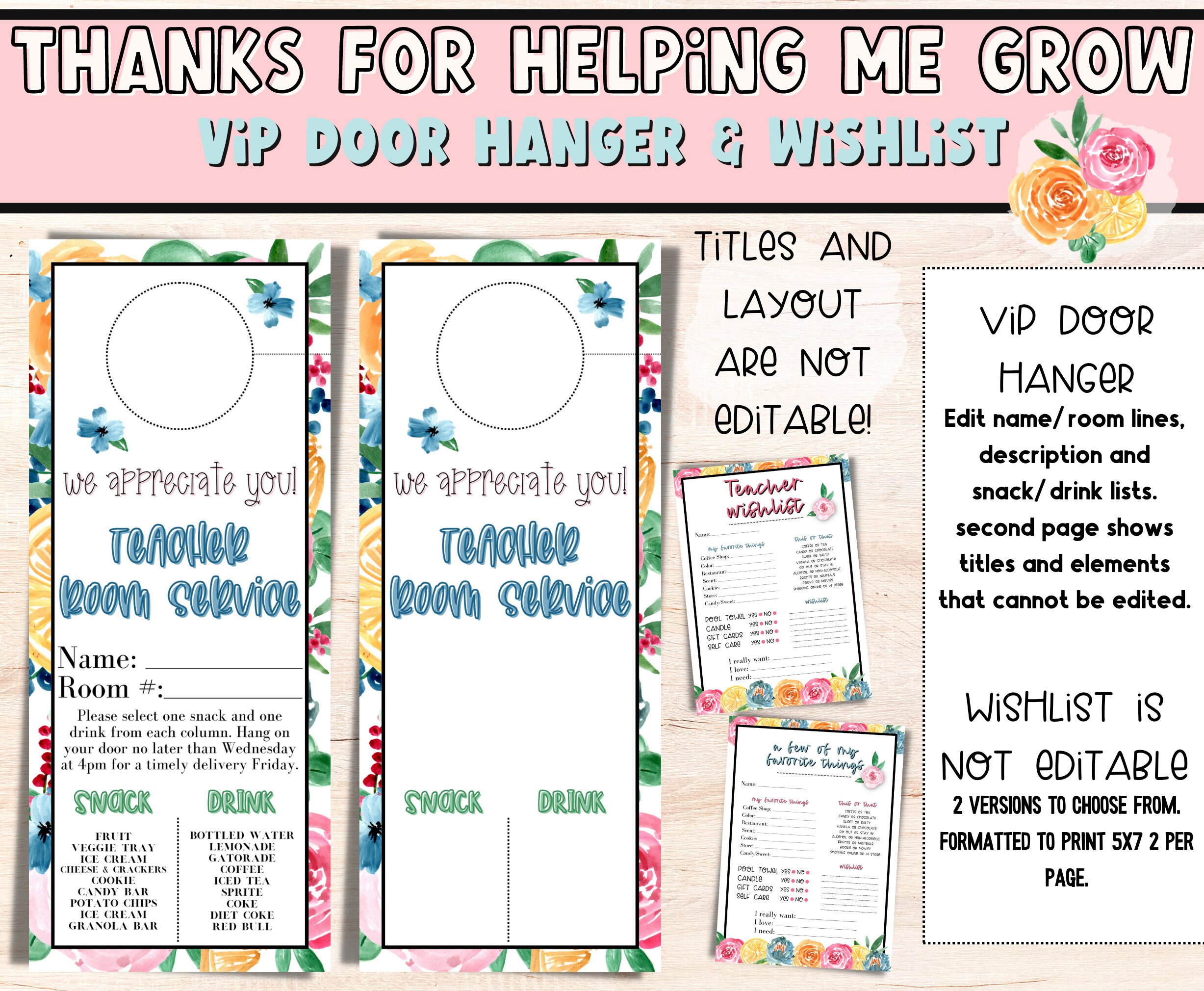 Teacher Appreciation Week Printable Editable Floral Grow Bloom Bundle ...