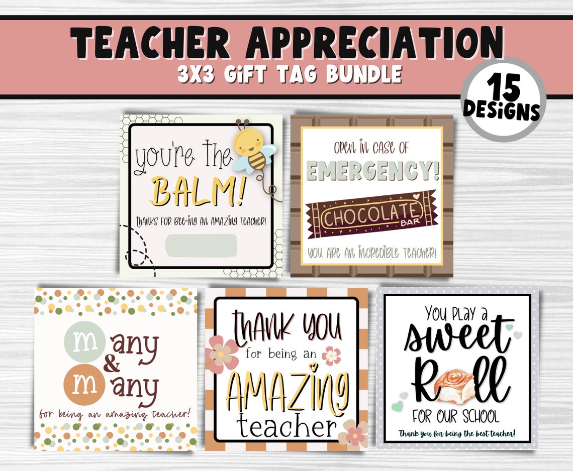 Teacher Appreciation Gift Tag Bundle School Teacher Thank You Printable ...