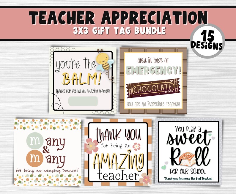 Teacher Appreciation Gift Tag Bundle | School Teacher Thank You ...