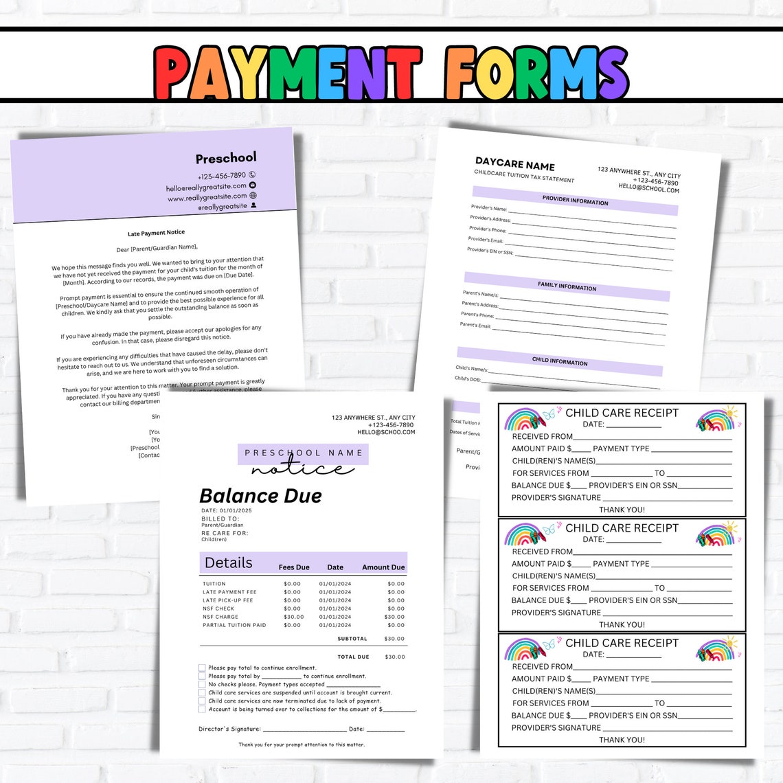 EDITABLE Essential Business Daycare Forms and Templates Preschool Forms ...