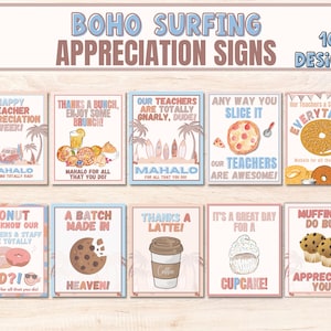Mahalo Boho Surfing Teacher Appreciation Week Printable Editable Bundle ...