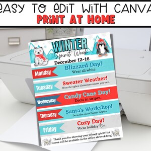 Winter Spirit Week Editable Itinerary Schedule | Printable DIY Spirit ...