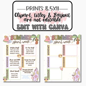 Cute Summer Spirit Week Editable Itinerary Schedule | Printable DIY ...