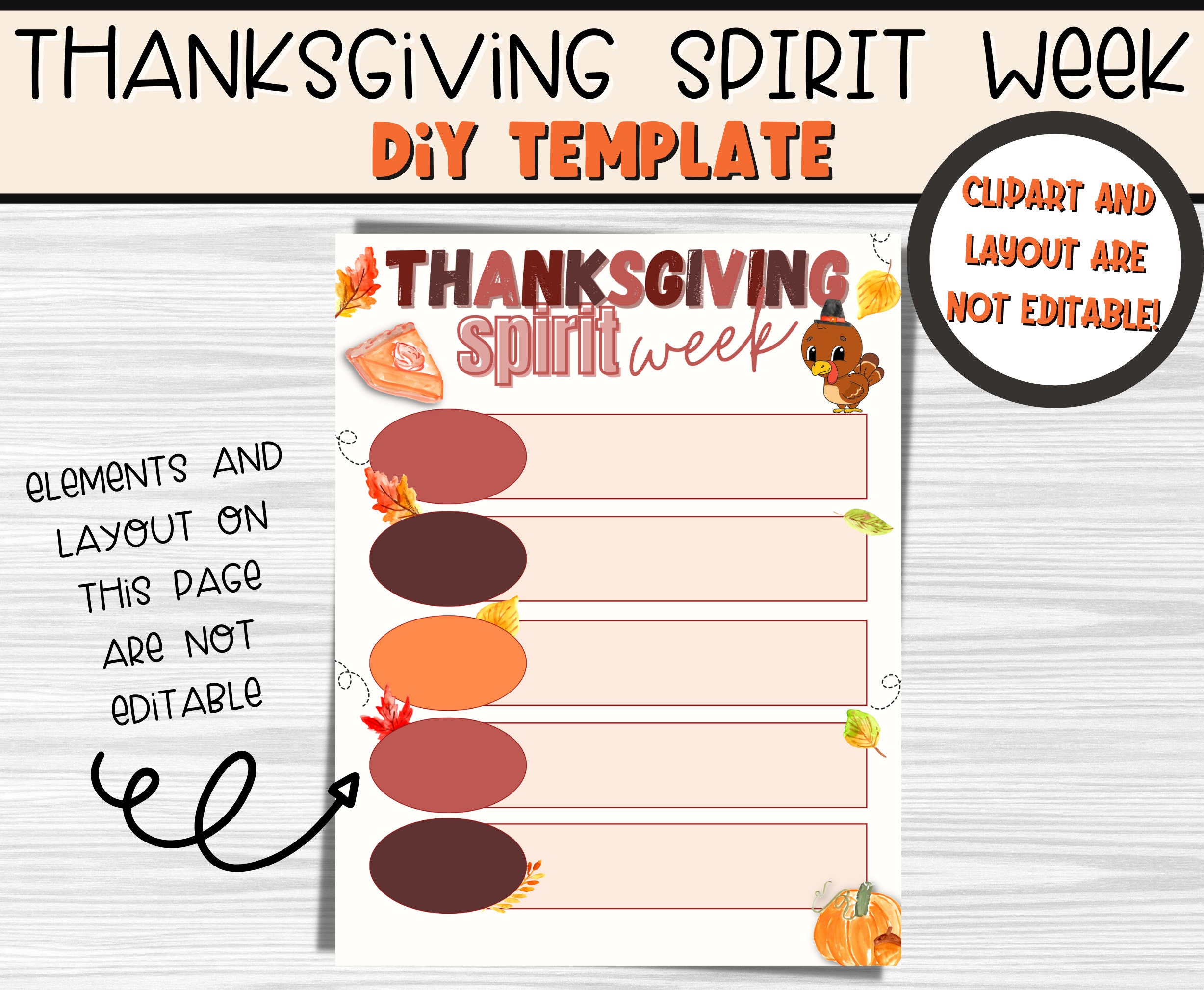 Thanksgiving School Spirit Week Schedule Fall Flyer Fundraiser for PTO ...