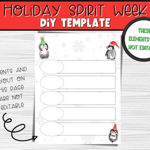 Christmas School Spirit Week Editable Itinerary Schedule | Printable ...