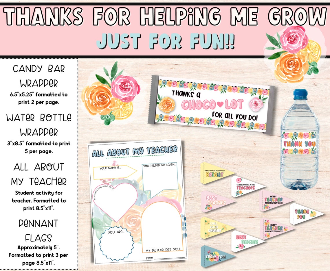 Teacher Appreciation Week Printable Editable Floral Grow Bloom Bundle ...