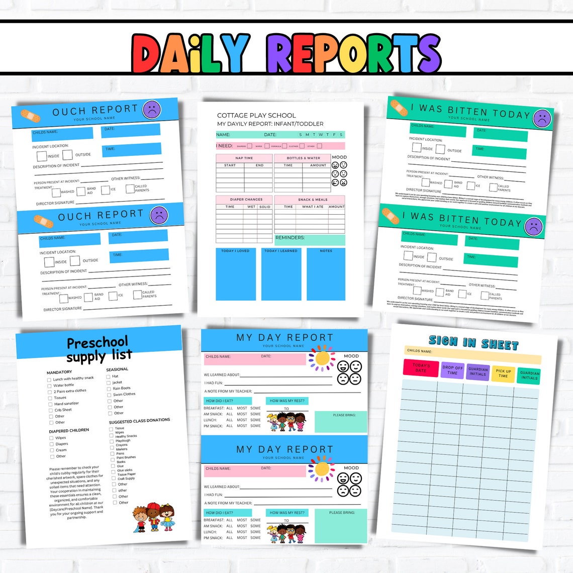 EDITABLE Daily Communication Daycare Forms and Templates Preschool ...