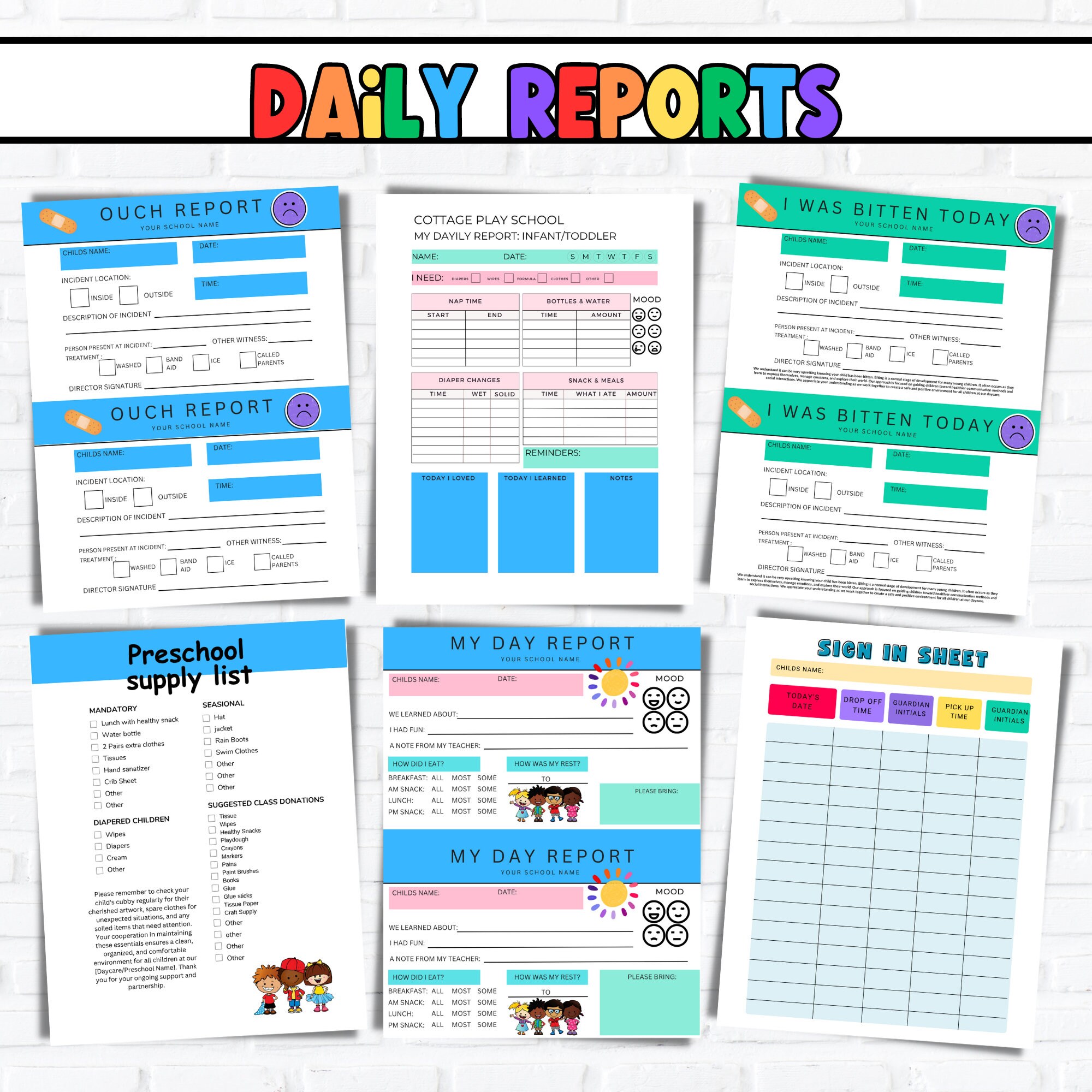 EDITABLE Daily Communication Daycare Forms and Templates Preschool ...