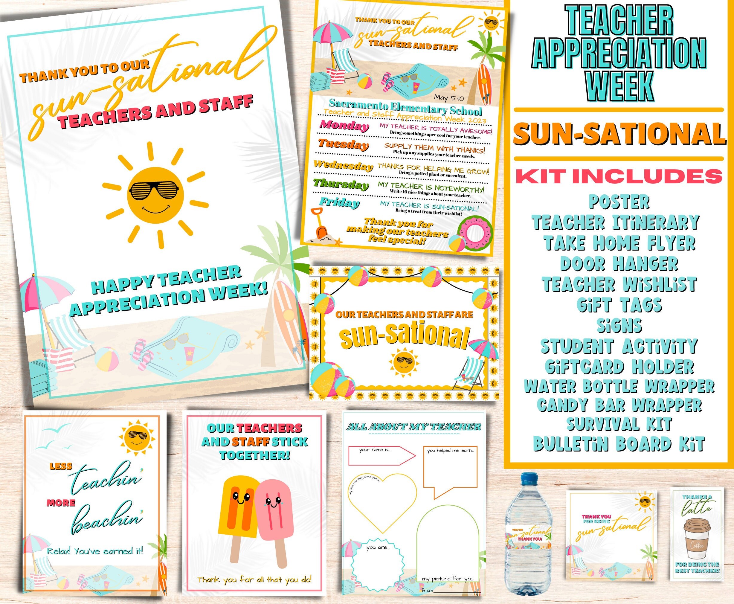 Editable Sun-sational Teacher Appreciation Week Printable Bundle ...