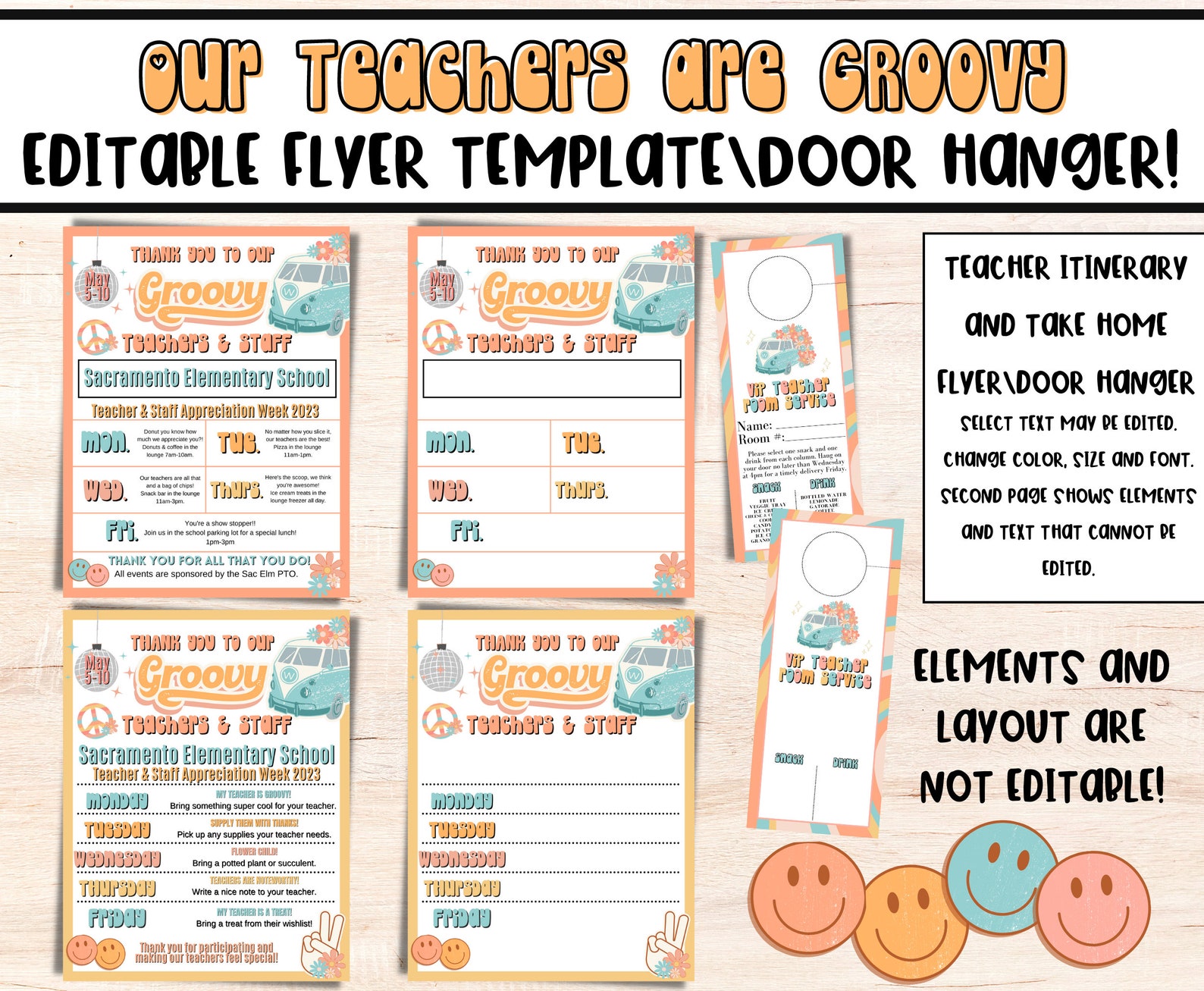 Retro Teacher and Staff Appreciation Week Kit | Teacher Week Itinerary ...