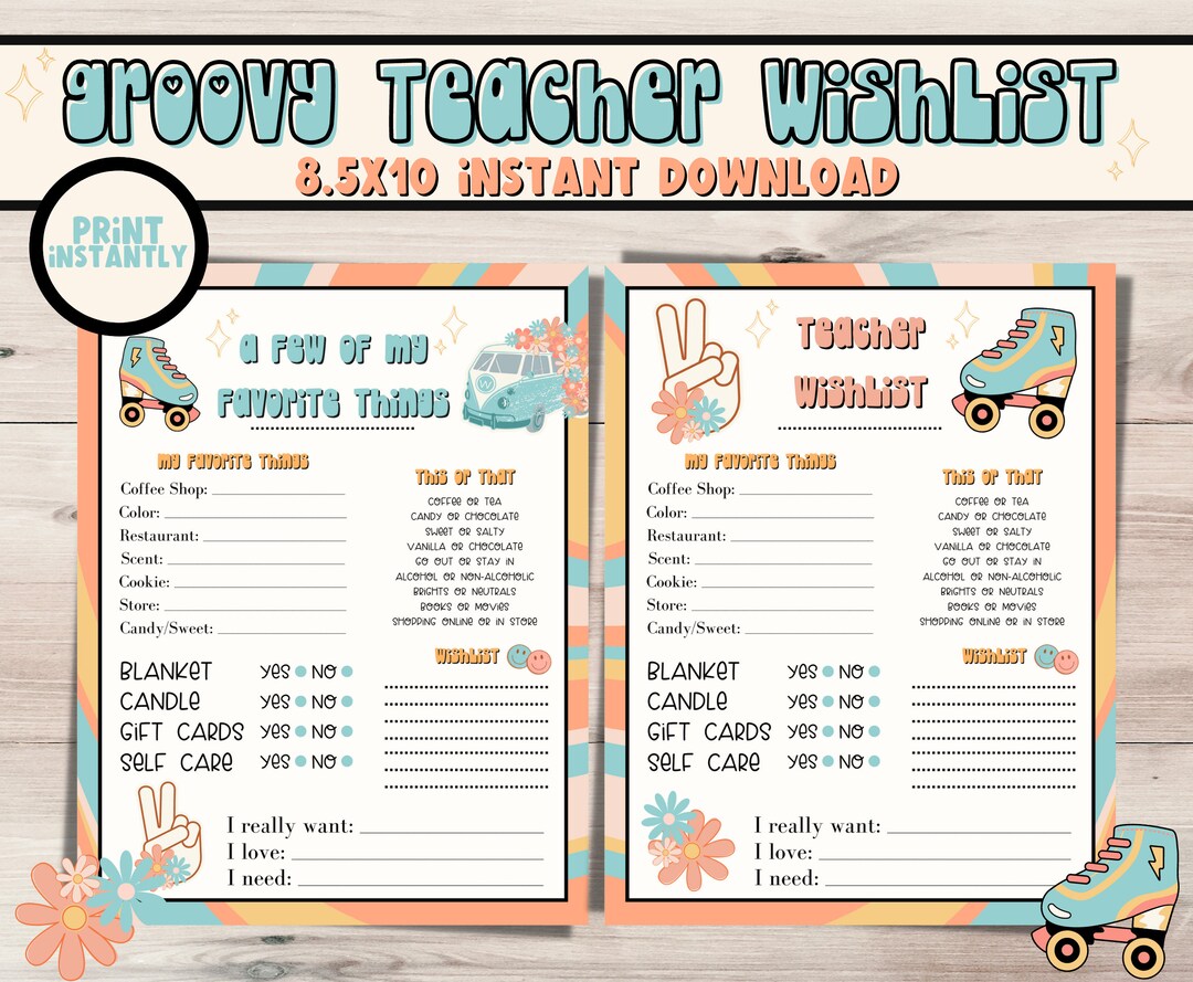 Groovy Teacher Questionnaire Printable | Wishlist for Teacher Supplies ...