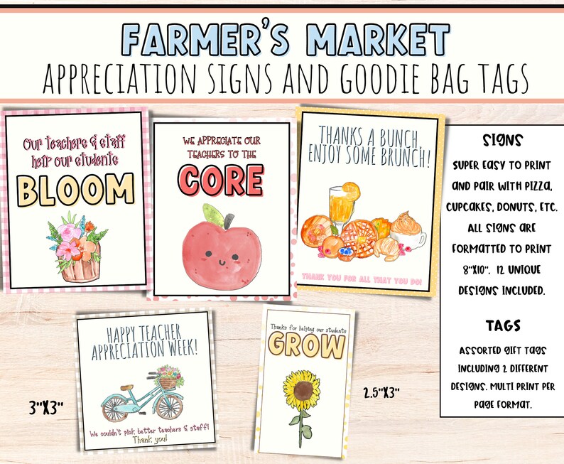 Farmer's Market Theme Teacher Appreciation Week Printable - Etsy