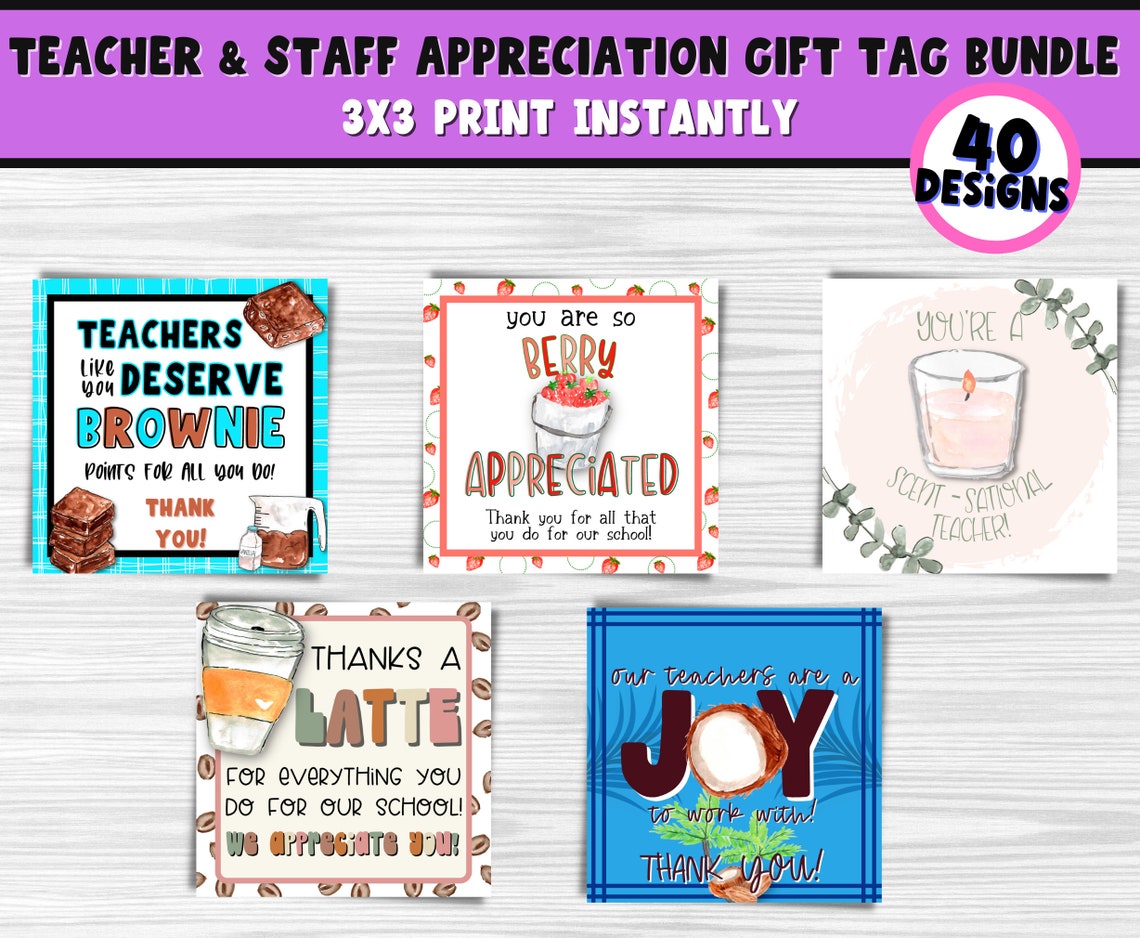 Teacher Appreciation Gift Tag Bundle of 40 Designs Coffee - Etsy