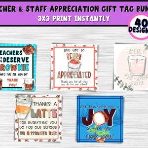 Teacher Appreciation Gift Tag Bundle of 40 Designs Coffee, Snack ...