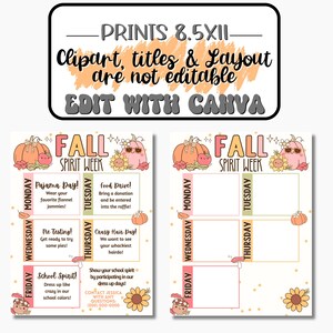 Cute Fall Spirit Week Editable Itinerary Schedule | Printable DIY ...