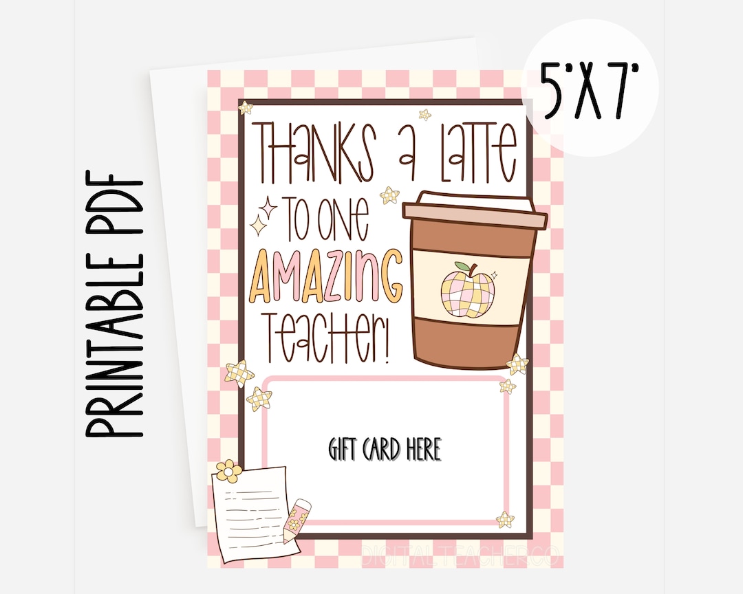 Cute Teacher Coffee Gift Card Printable | Teacher Appreciation Instant ...