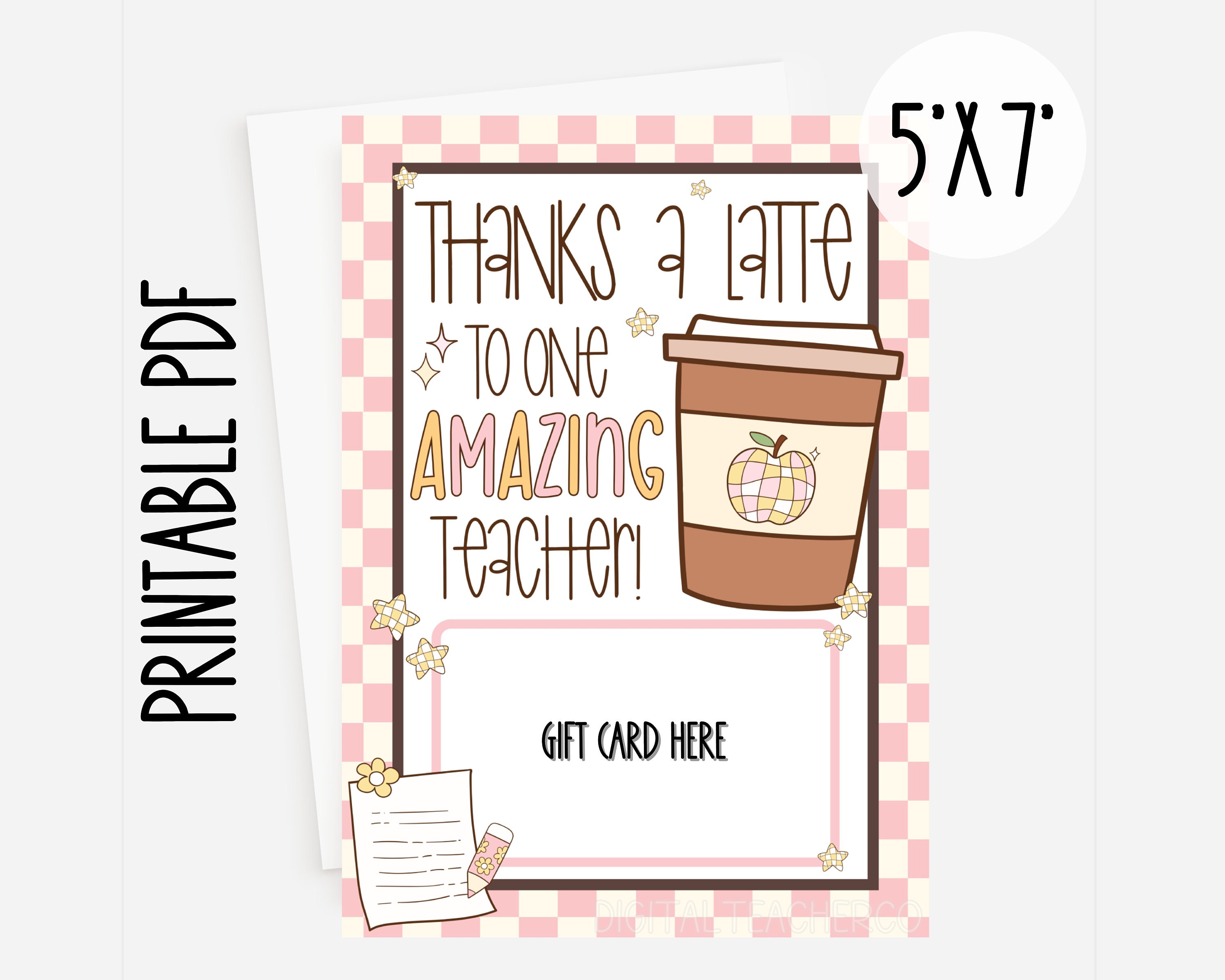 Cute Teacher Coffee Gift Card Printable | Teacher Appreciation Instant ...