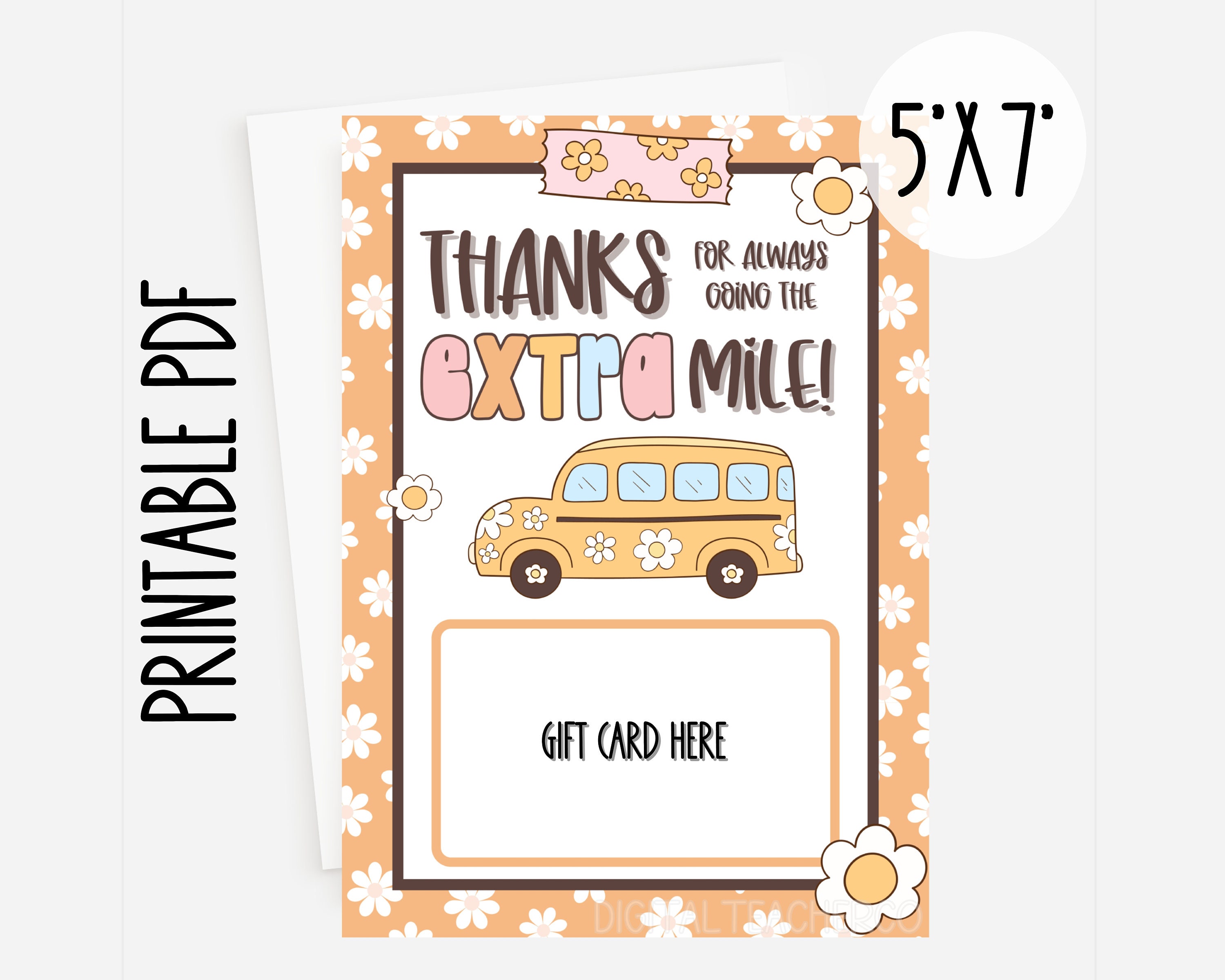 Bus Driver Appreciation Gift Card Printable | End of School Year Thank ...