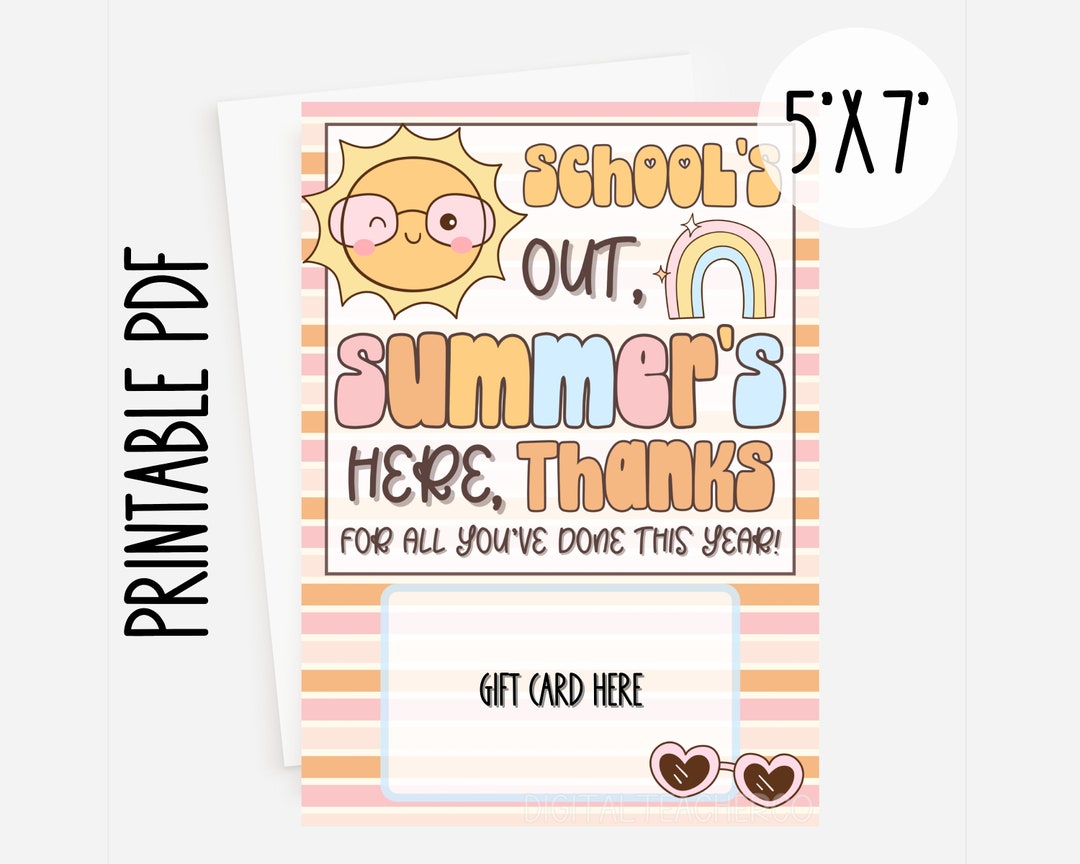 Summer Teacher Gift Card Printable | Teacher Appreciation Instant ...
