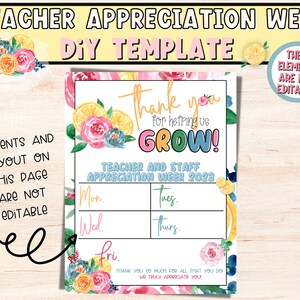 Teacher Appreciation Editable Itinerary Schedule | Printable DIY Grow ...