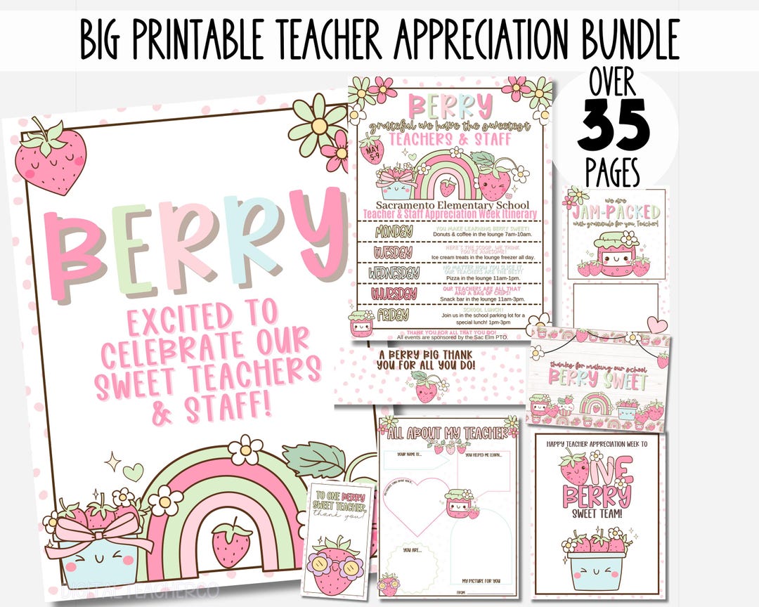 Cute Strawberry Theme Teacher Appreciation Week Kit | Teacher ...