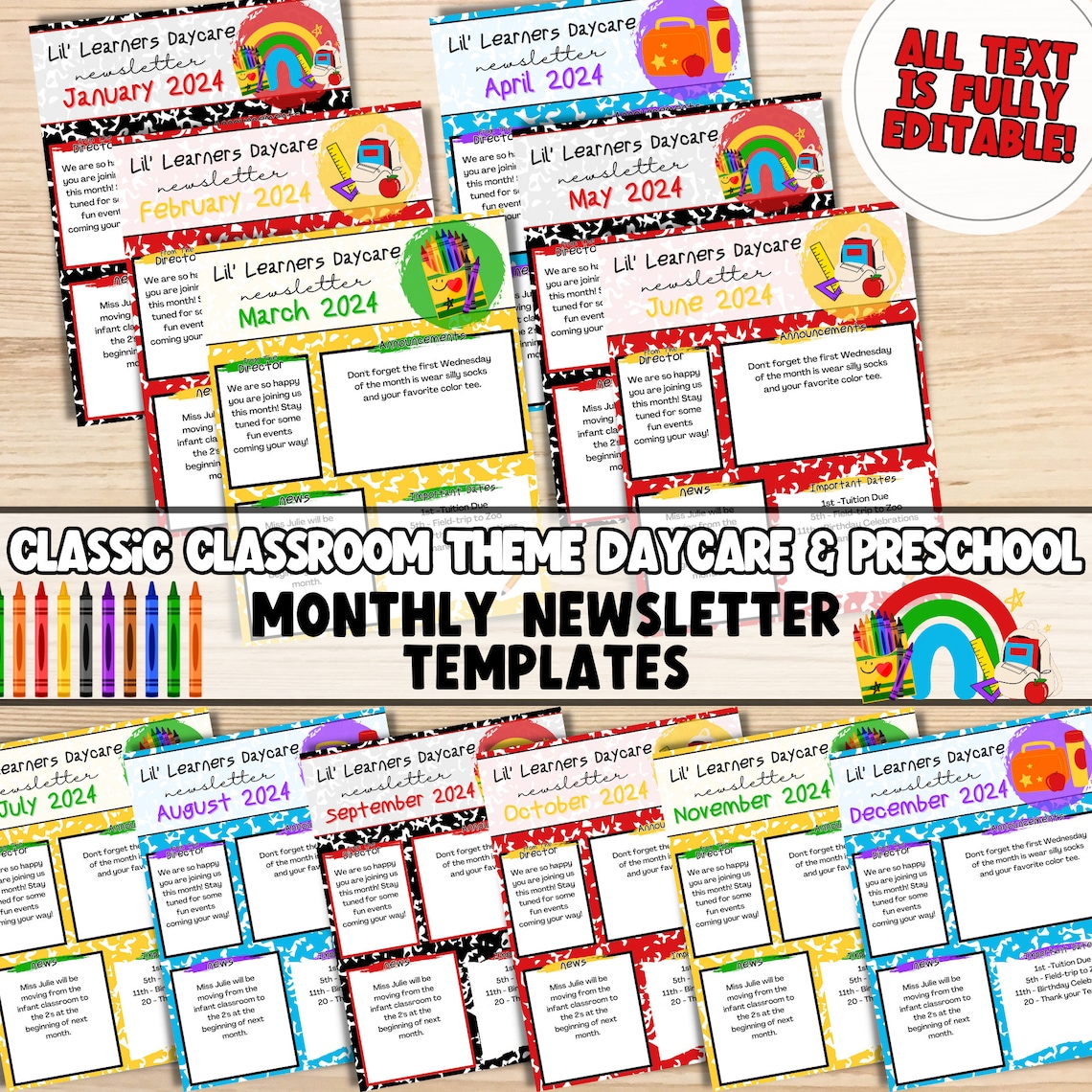Yearly Daycare and Preschool | Newsletter EDITABLE Templates ...