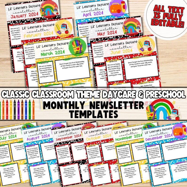 Yearly Daycare and Preschool | Newsletter EDITABLE Templates ...